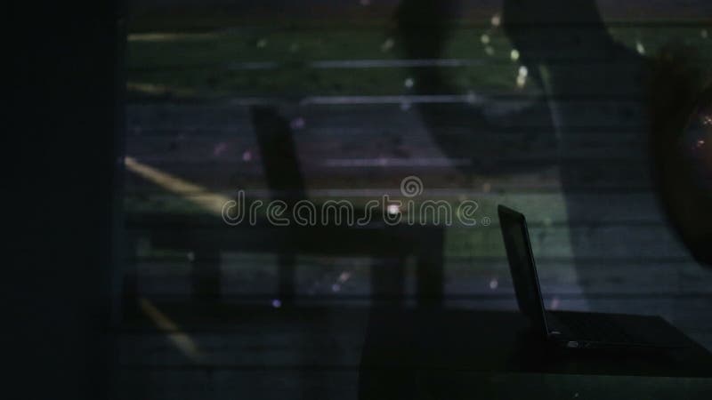 The Shadow of a Man Working at a Computer Stock Footage - Video of ...