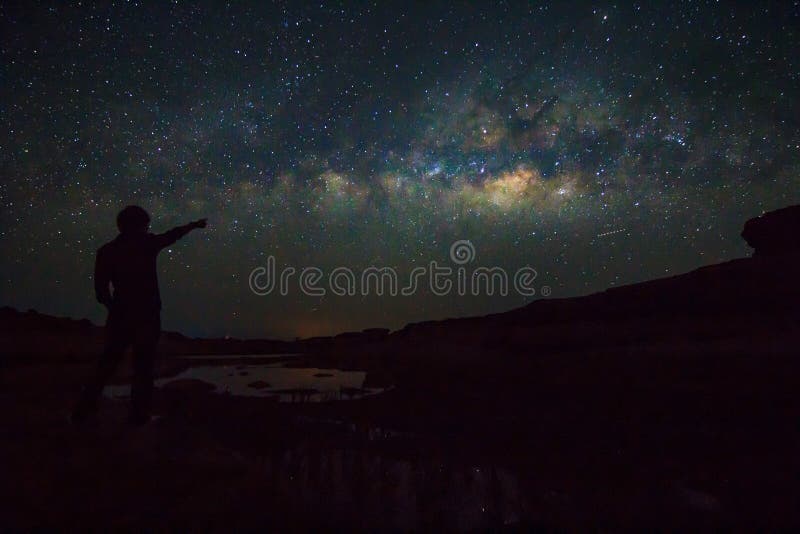 Shadow the the Mand Standing with Milky Way Stock Photo - Image of ...
