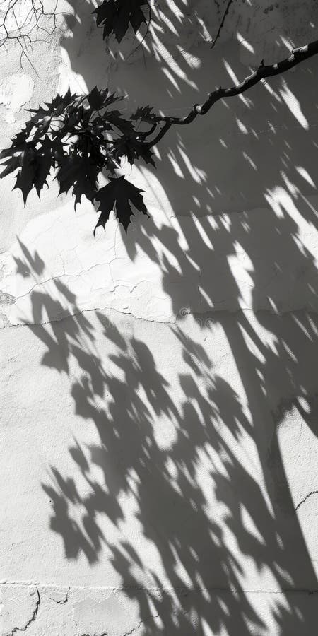 Shadow of Maple Leaves on a Textured Wall in Black and White Stock ...