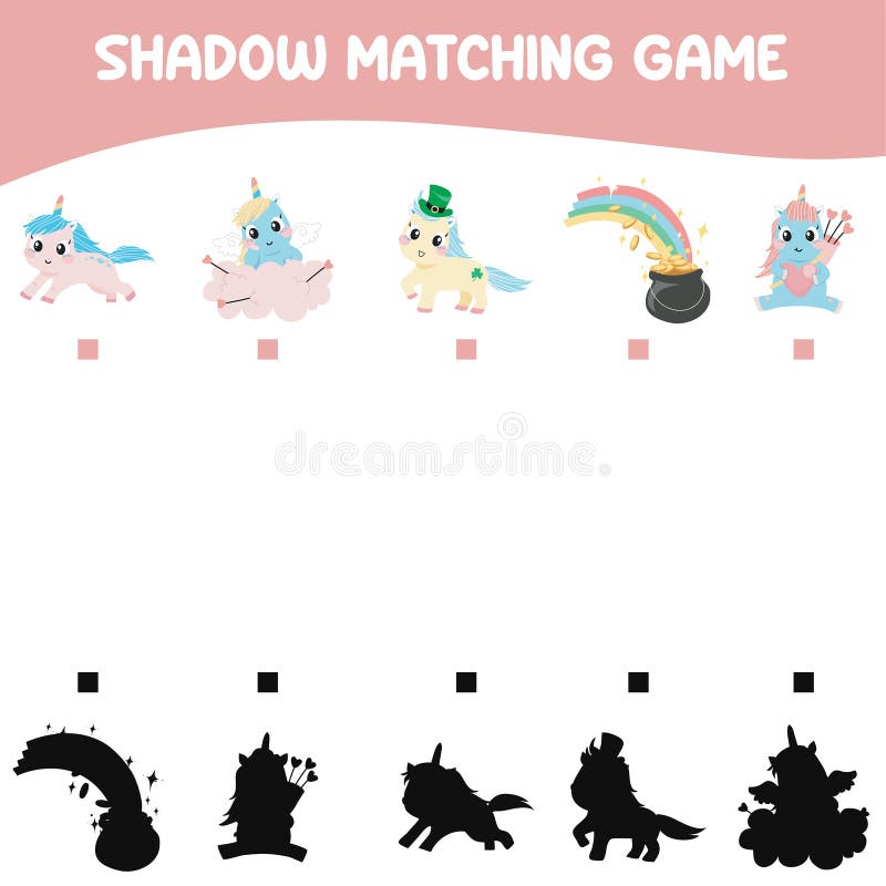 The Shadow Matching Game Worksheet Kawaii Unicorns Stock Vector ... The Shadow Matching Game Worksheet Kawaii Unicorns Stock Vector ...