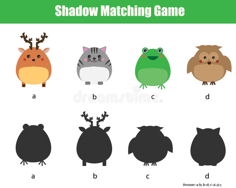 Shadow Matching Game. Kids Activity with Cute Animals Stock Vector ...