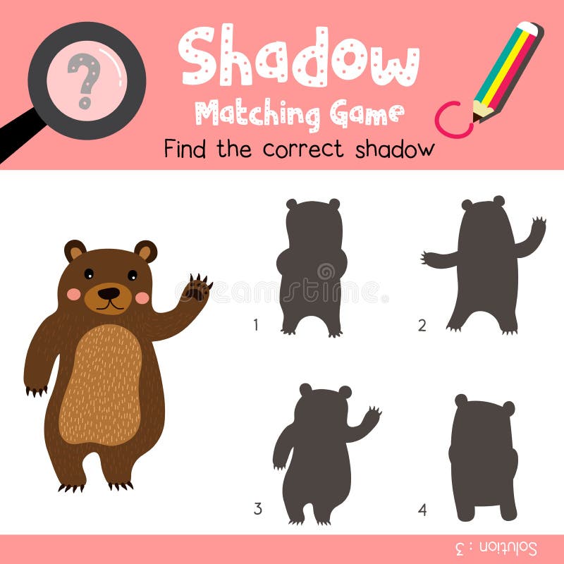 Shadow Matching Game Standing Bear Raising Hand Animal Cartoon ...