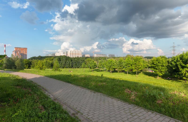 Shadow Over the Track and the City Park on the Clouds Stock Photo ...