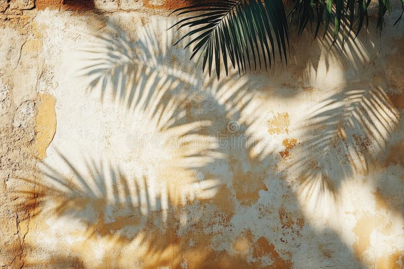 Shadow of Palm Fronds on Textured Wall Creating a Striking Monochrome ...