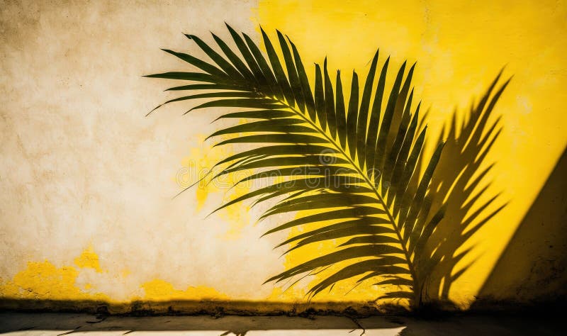 A Shadow of a Palm Leaf on a Yellow Wall with a Shadow of a Palm Tree ...