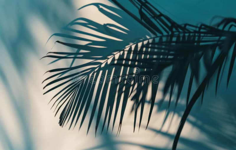 Shadow of Palm Tree Leaf in Clean, Blue, Minimalist Stock Photo - Image ...