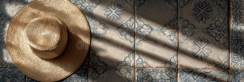 Shadow Patterns Created by Sunlight on Vintage Tile Floor with a Straw ...