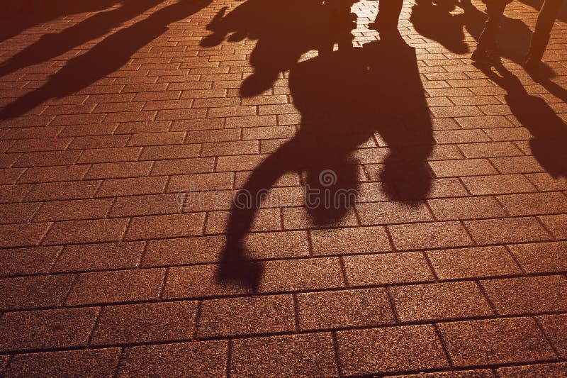 Shadow of People on Sidewalk Pavement, Two People Making Selfie Photo ...