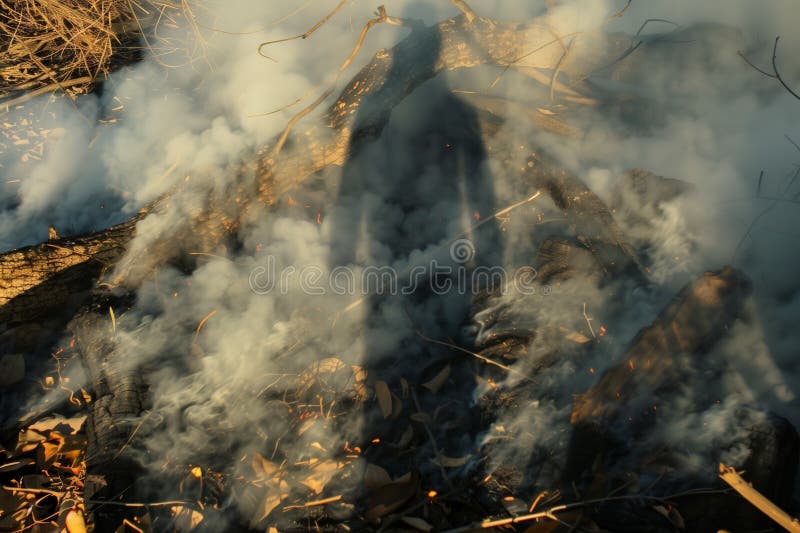 Shadow of a Person Cast on Smoke from a Tree Fire Stock Image - Image ...