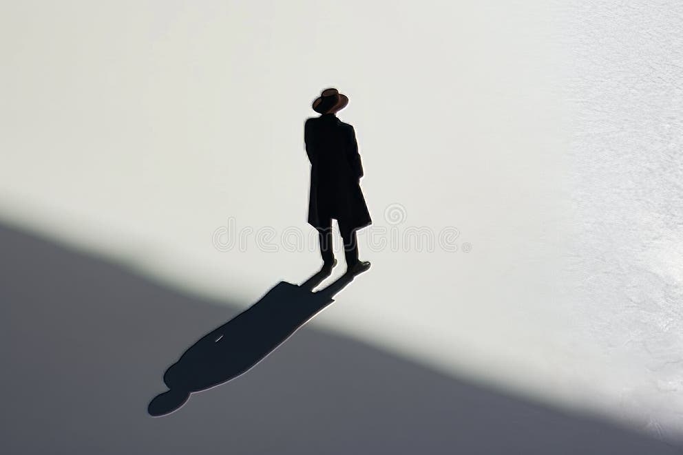 Shadow of Person in Hat and Coat Standing in the Shadows of Wall ...