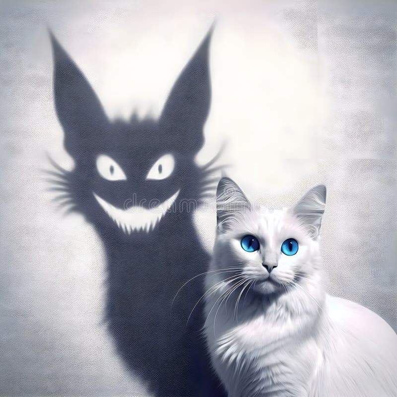 Shadow Play of a Scary White Cat. Stock Illustration - Illustration of ...