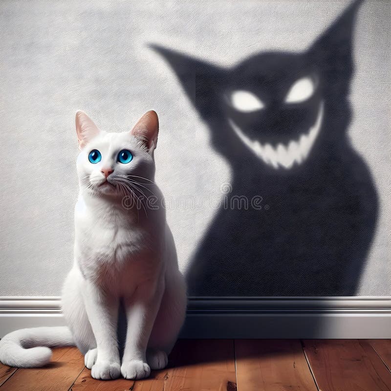 Shadow Play of a Scary White Cat. Stock Illustration - Illustration of ...