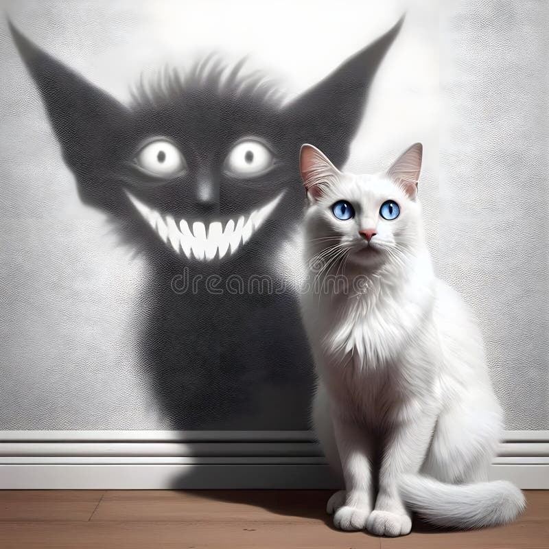 Shadow Play of a Scary White Cat. Stock Illustration - Illustration of ...