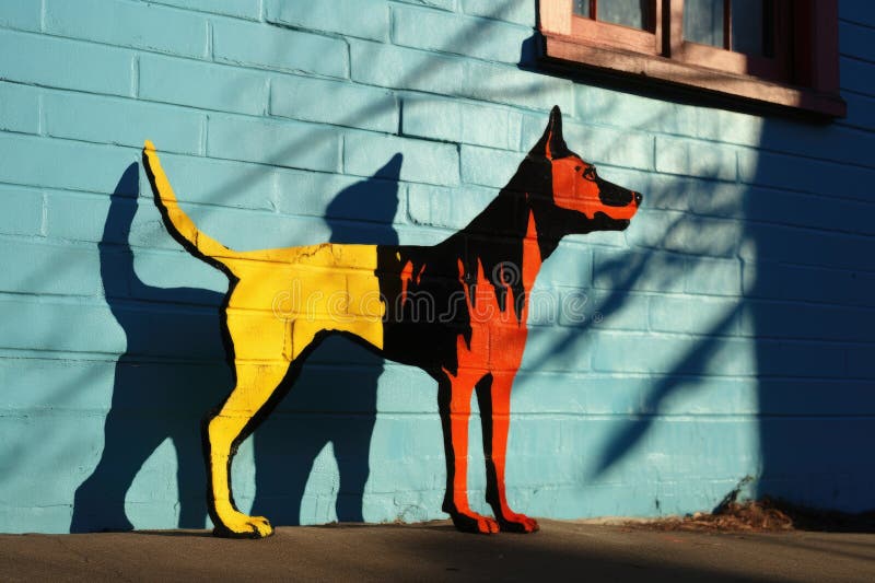 A Shadow Puppet of a Dog on a Brightly Painted Brick Wall Stock Photo ...