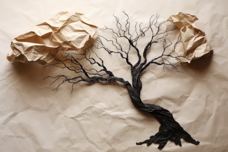 A Shadow Puppet of a Tree on a Crumpled Piece of Paper Stock Image ...