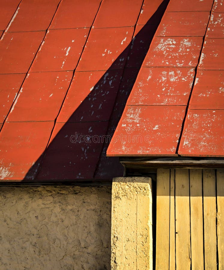 Shadow of the Red Roof at the Old House Wall Stock Image - Image of ...