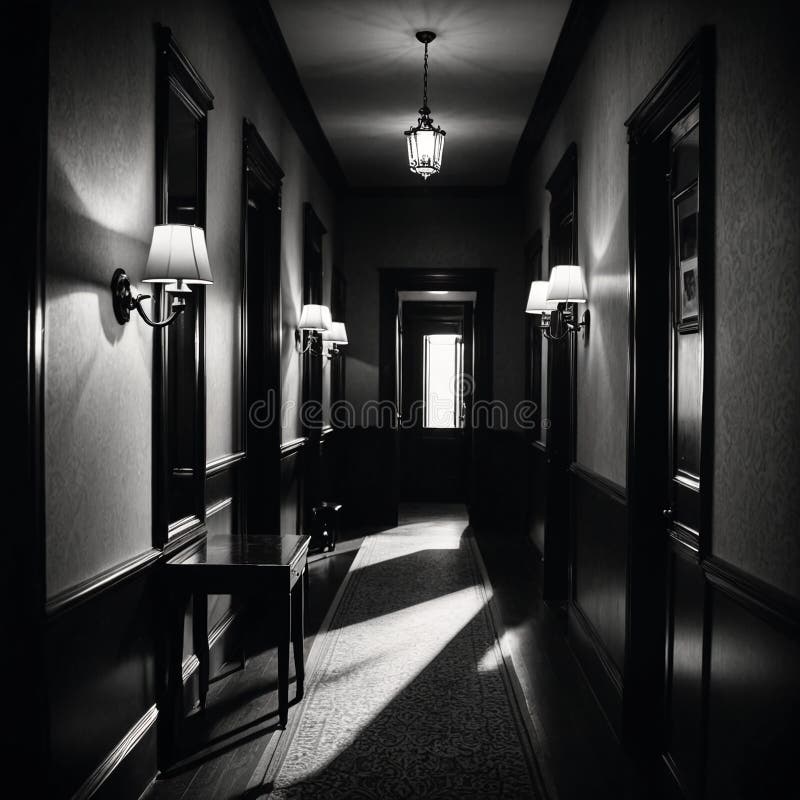 Shadow Reflections Vintage Noir Aesthetic in Hallway with Mirror Stock ...