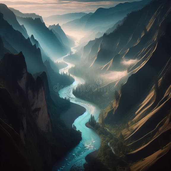 Shadow River a River that Flows through a Deep Valley Often in S Stock ...