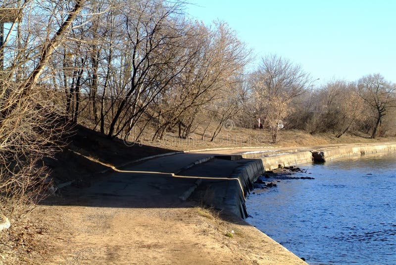 The Shadow of a Road Bridge on the River Stock Image - Image of spring ...