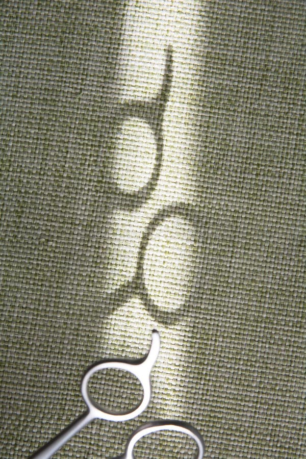 Shadow of Scissors on Green Fabric Stock Image - Image of attach, color ...