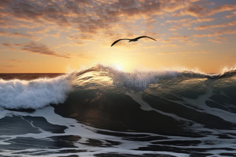 Shadow of a Seagull Flying Over a Serene Ocean Wave Stock Photo - Image ...