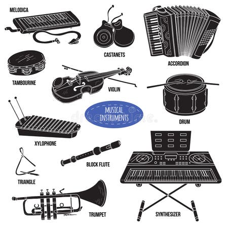 Shadow Set with Musical Instruments, Vector Cartoon Collection Stock ...