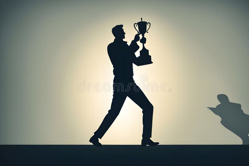 Shadow Silhouette of Man Holding Trophy Stock Illustration ...