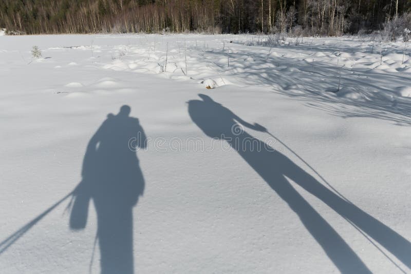 Shadow Silhouette of Tourists Skiing in the Snow Stock Image - Image of ...