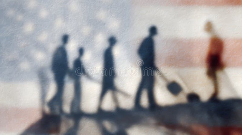 Shadow Silhouettes of Various Workers are Cast on an American Flag ...