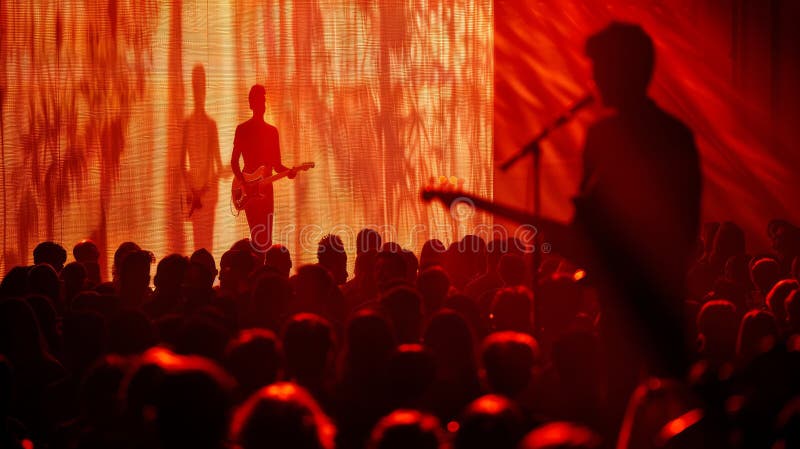 Shadow of Singer Singing in Auditorium with Red Spotlights Stock ...