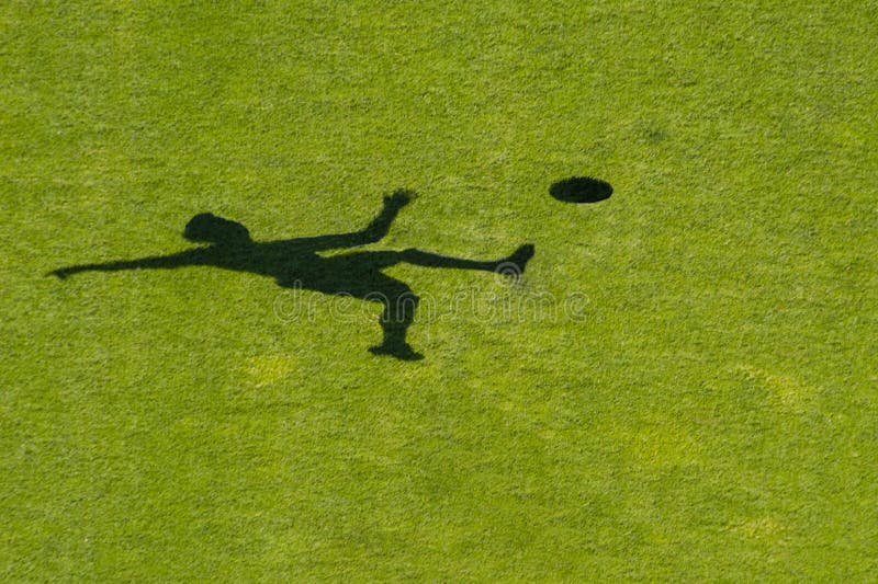 Shadow of a Soccer Player with a Ball on the Grass of a Soccer Field ...