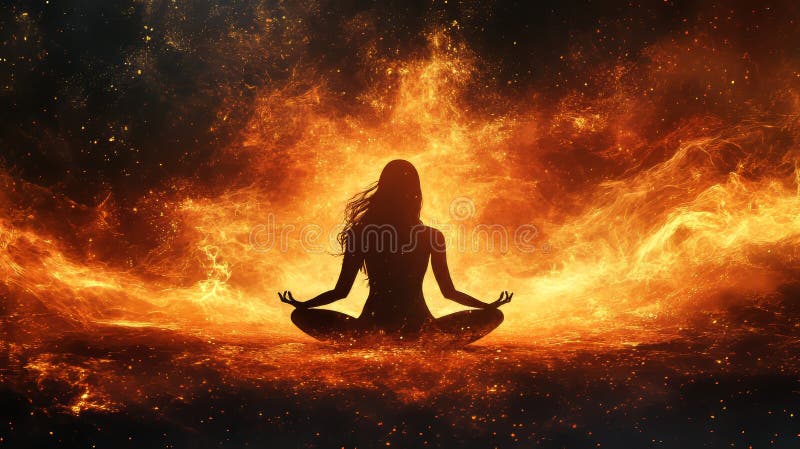 The Shadow of Someone Meditating, Illuminated by a Bright Golden Light ...