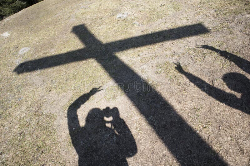 Shadow Summit Cross of Rechelberg Mountain in Springtime, Bavaria ...