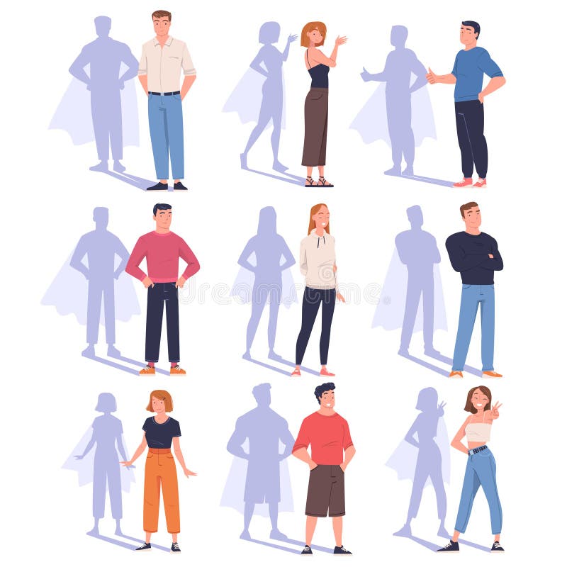 Shadow of Superhero with People Character Standing and Smiling Vector ...
