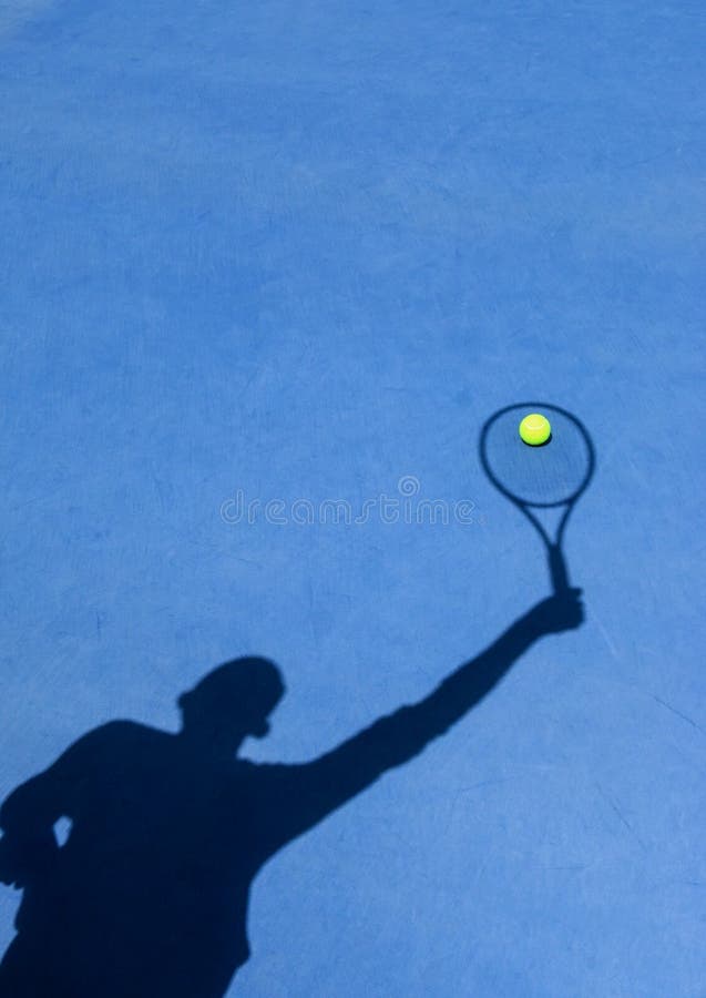 Shadow of Tennis Player Serving on Blue Court Stock Image - Image of ...