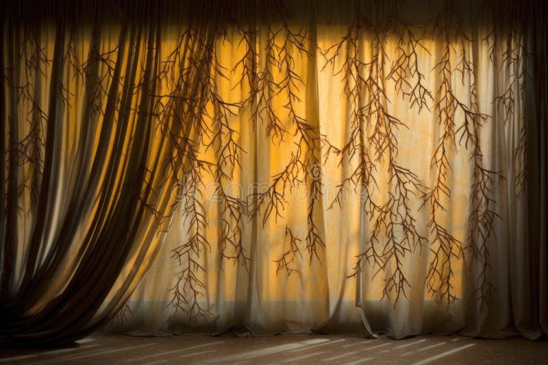 Shadow of Tree Branches Swaying on a Backlit Curtain Stock Illustration ...