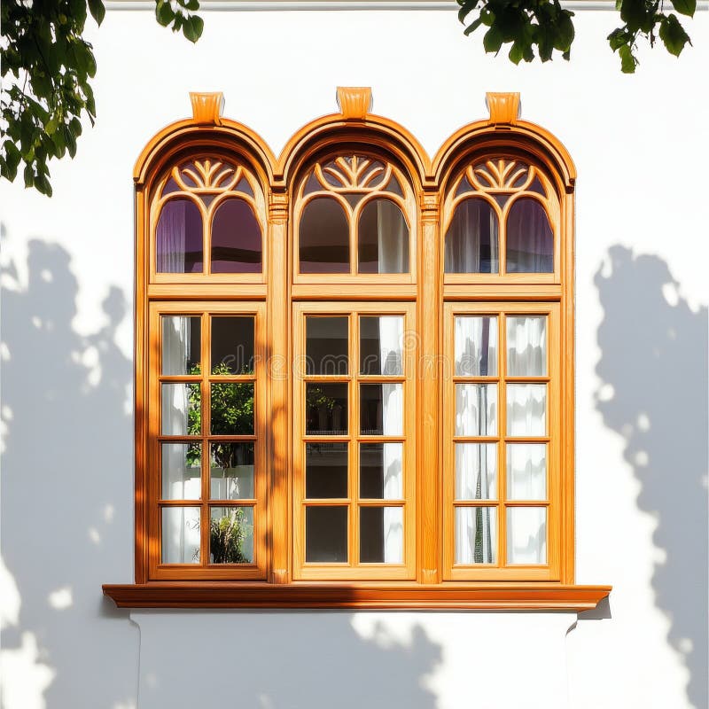 The Shadow of a Tree Falls on a Whitewashed Wall beside a Wooden Framed ...