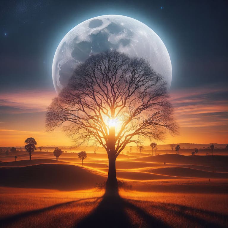 Shadow of the Tree If a Moon is Present a Faint Shadow of the T Stock ...