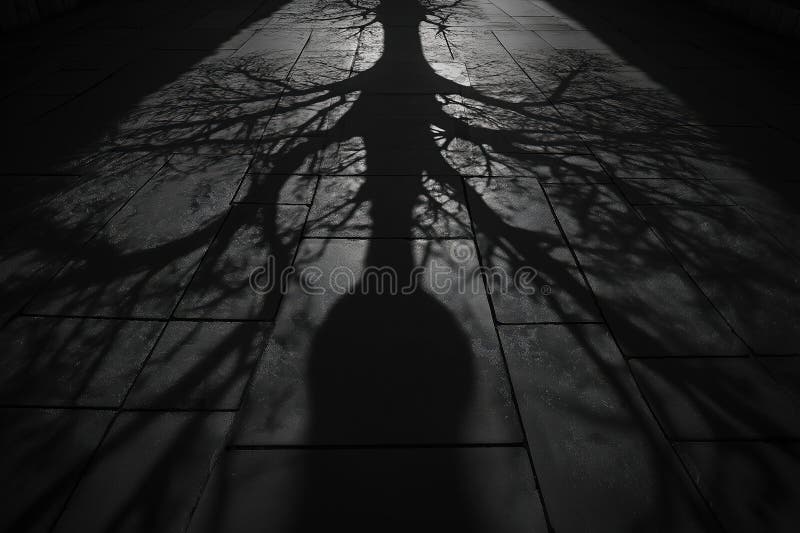 Shadow of a Tree Projected on a Sidewalk at Night Stock Illustration ...