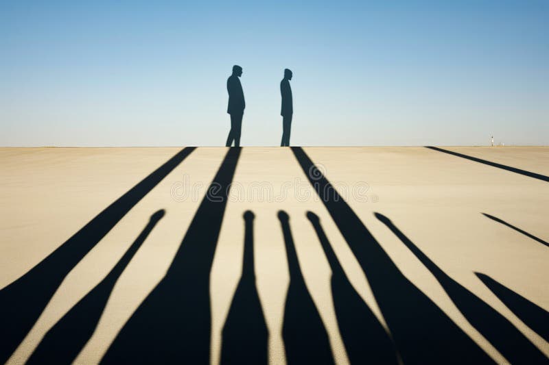 Shadow of Two People Standing in the Middle of Desert. Generative AI ...