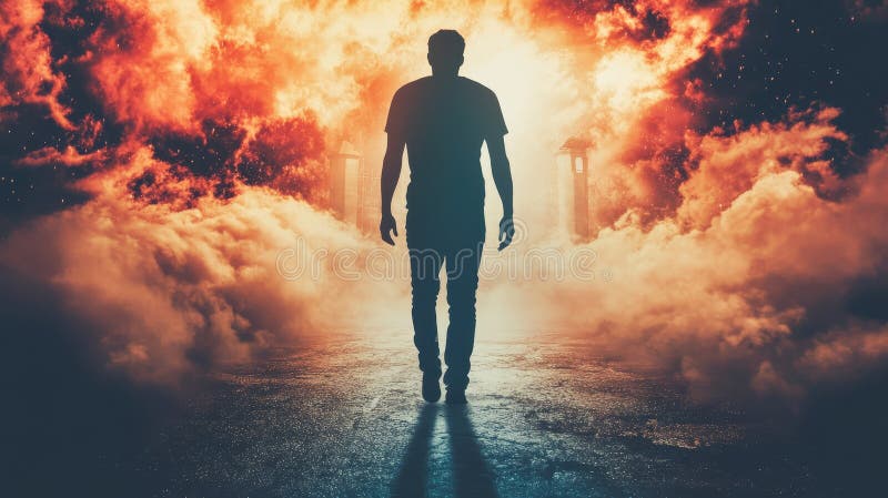 Shadow Walker Striding Towards an Ethereal Dawn through Clouds of Fire ...