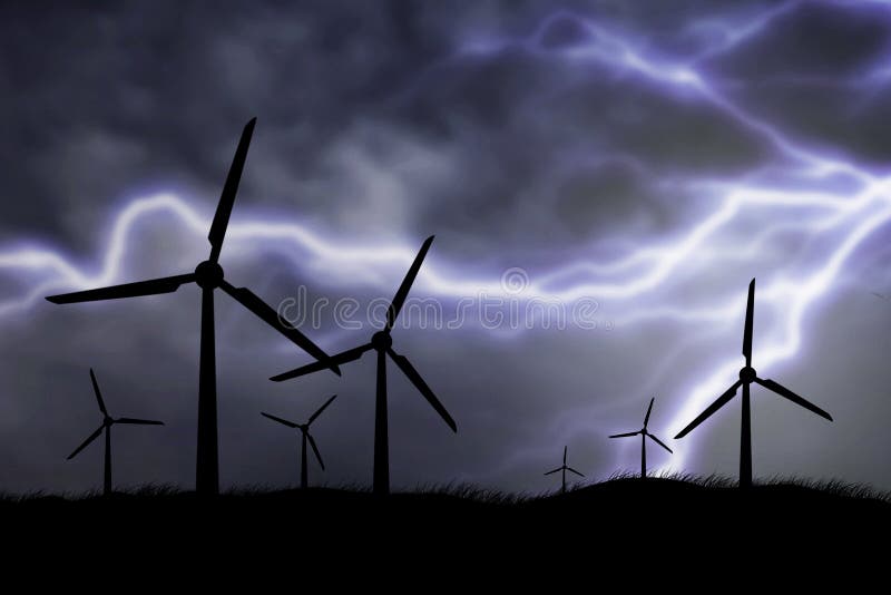 Shadow Windmill Lightning Storm Concept. Stock Illustration ...