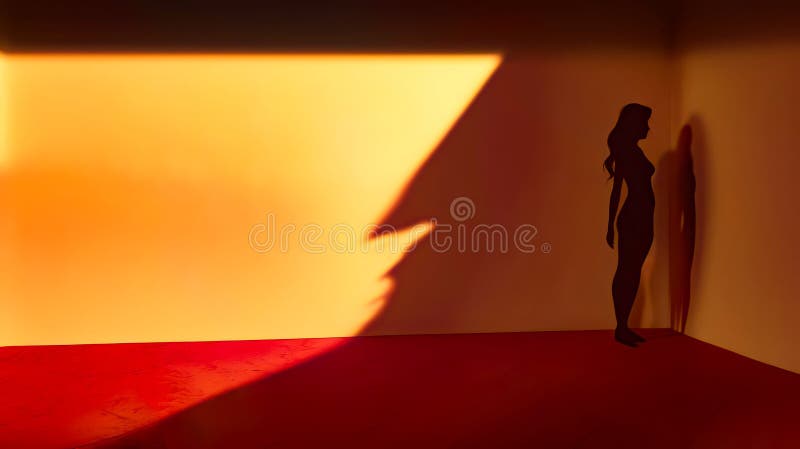 Shadow of Woman and Cat in Room with Yellow Wall. Generative AI Stock ...