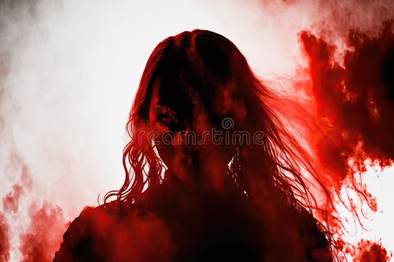 A Shadow of Woman Covered in Red Smoke, Ai Generated Stock Illustration ...