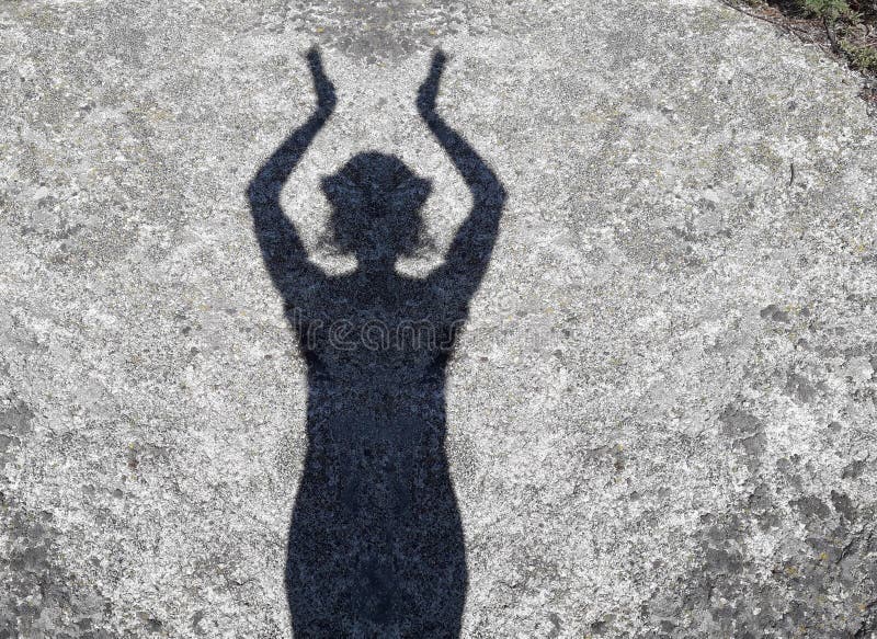 Shadow from Woman on Big Grey Boulder Stock Image - Image of silhouette ...
