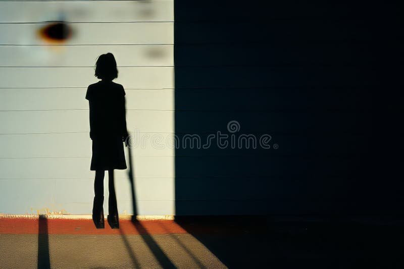 A Shadow Of A Woman Standing In Front Of A Wall Stock Illustration