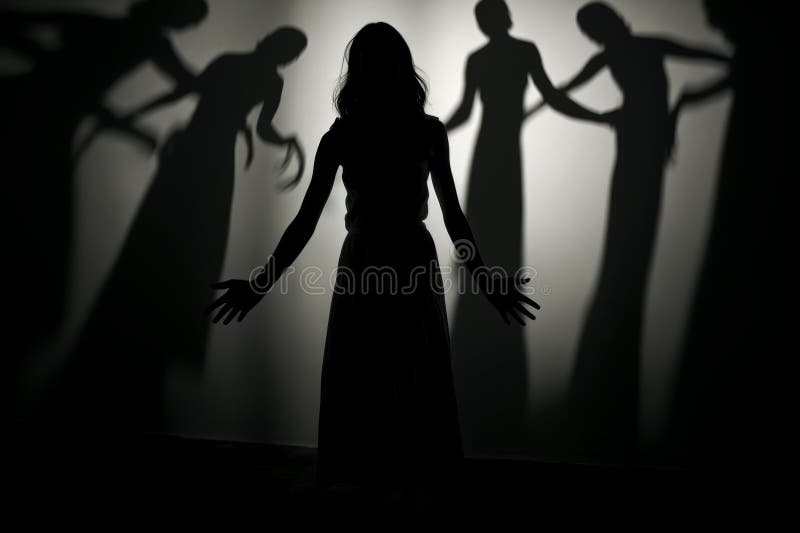 A Shadow of a Woman Standing in Front of a Wall Stock Illustration ...