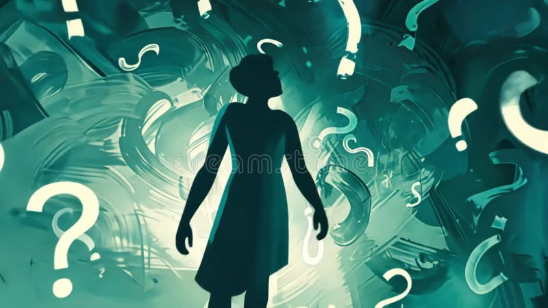 Shadowed Figure among Floating Questions Stock Video - Video of surreal ...