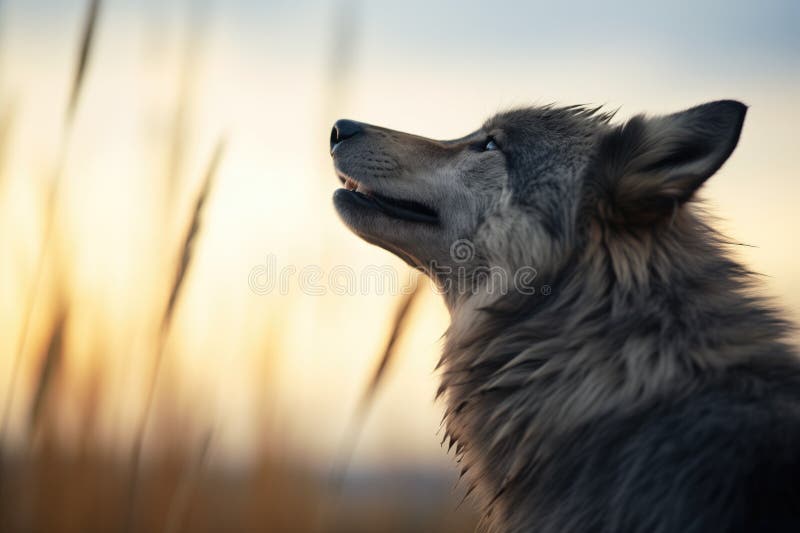 Shadowed Profile of a Wolf Howling at Twilight Stock Image - Image of ...