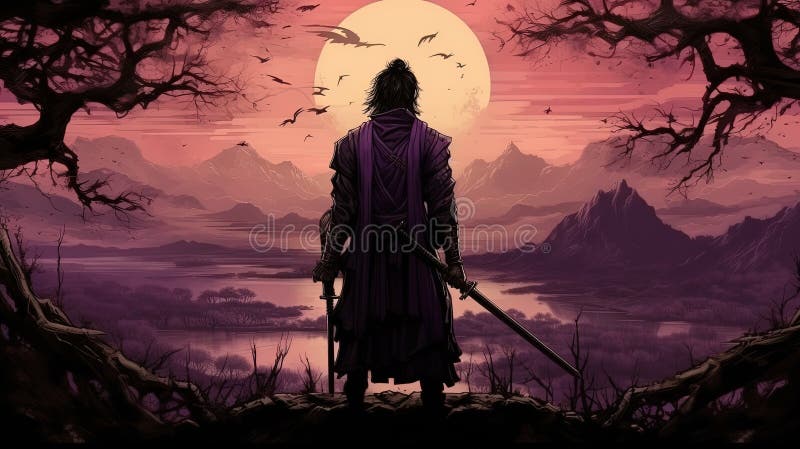 Shadowed Samurai at Sunset stock illustration. Illustration of martial ...